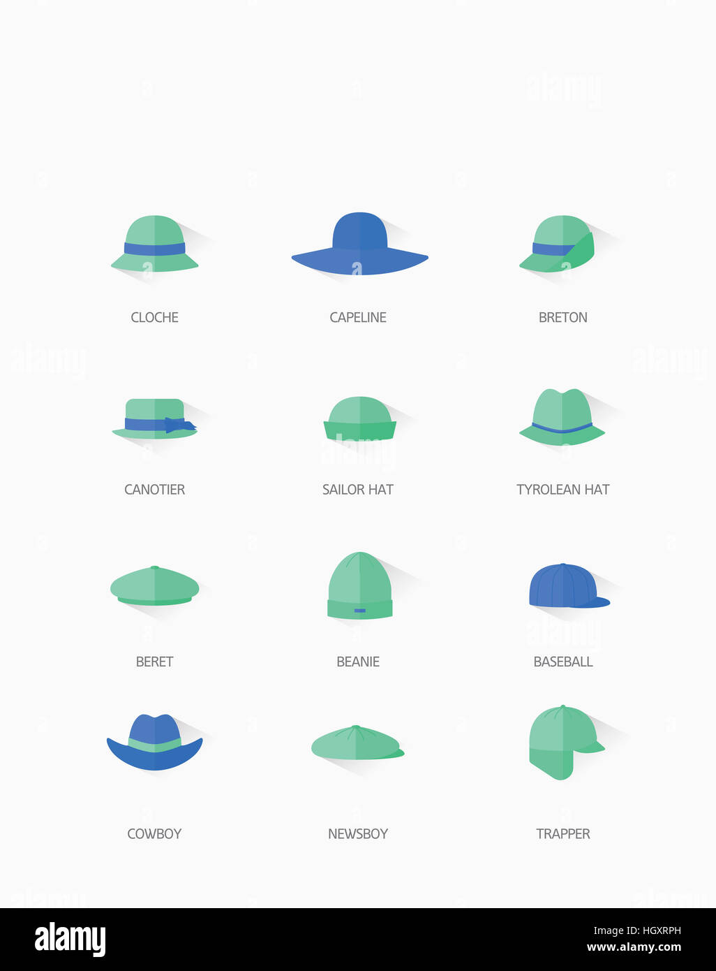 Icons of various hats Stock Photo - Alamy