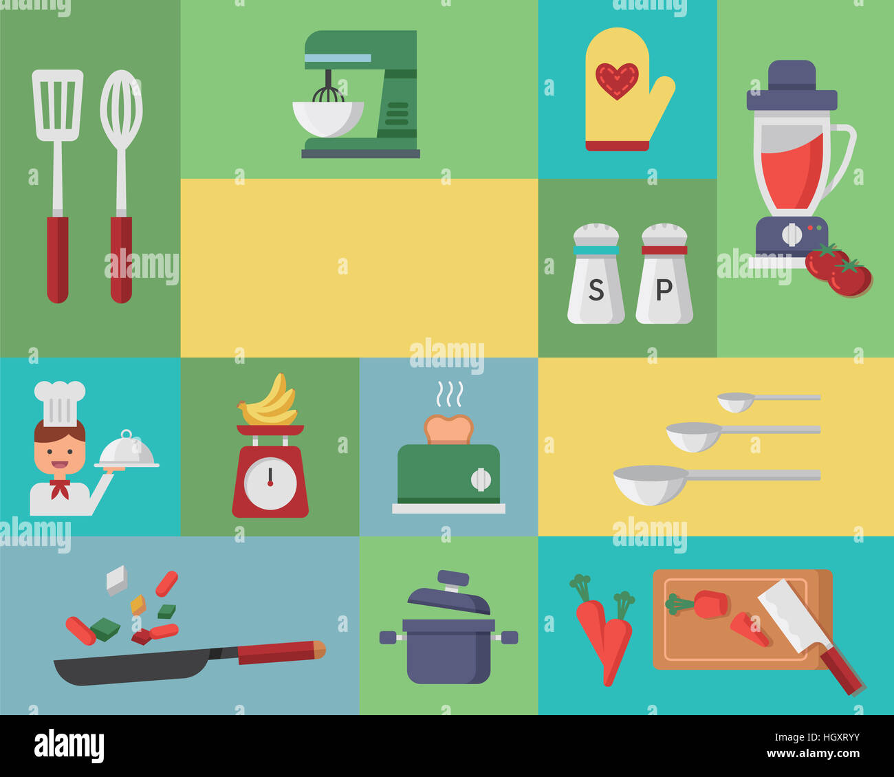 Icons of various kitchen supplies Stock Photo - Alamy