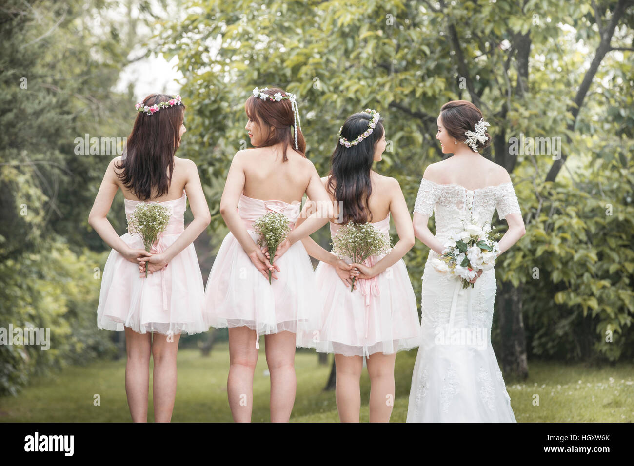 Back of bride and her friends Stock Photo - Alamy