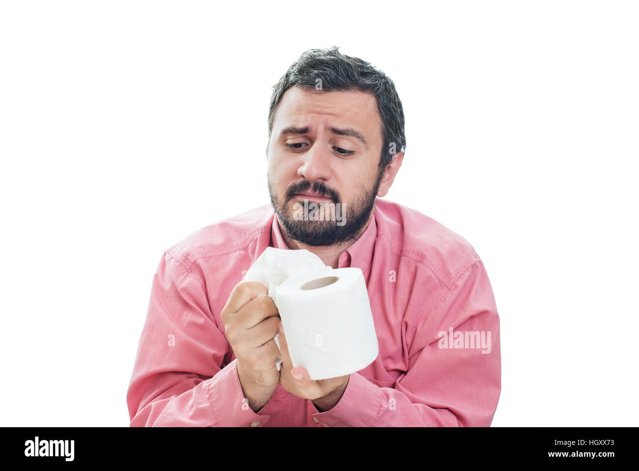 Young Man with Toilet Paper Isolated on the White Background Stock ...
