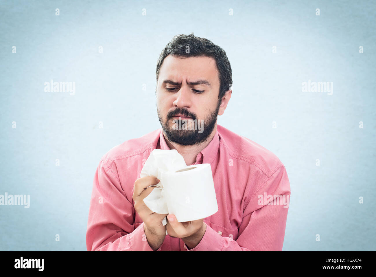 Young Man with Toilet Paper Isolated on the White Background Stock ...