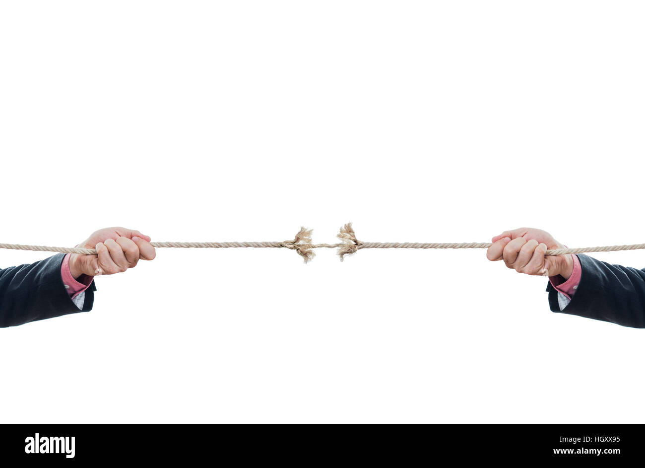 Man hands with breaking rope isolated on white background Stock Photo ...