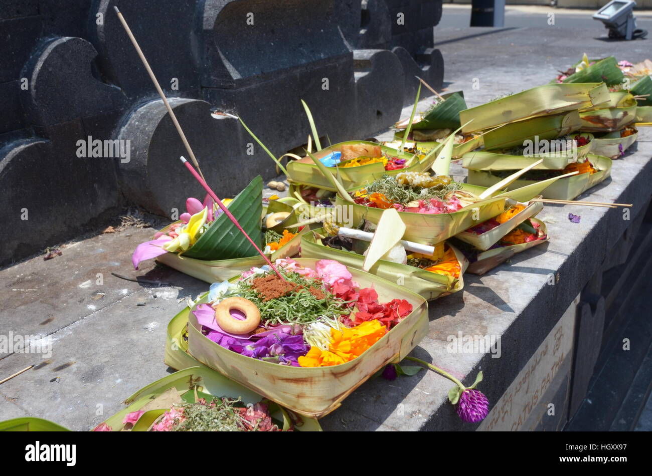 Colourful baskets of offerings on the streets during Galungan festival ...