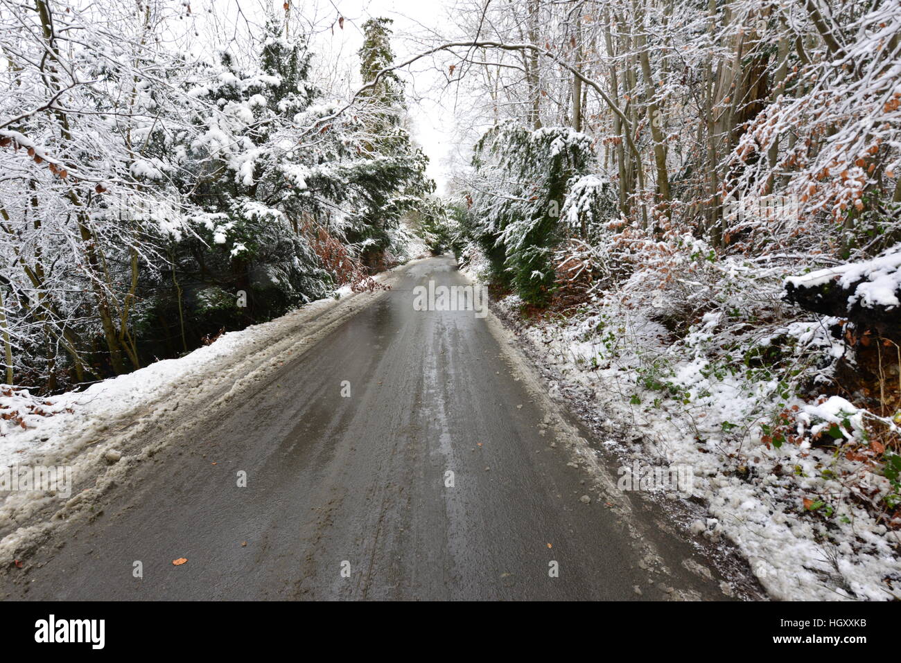 A Road in England after a snow storm in the morning Stock Photo - Alamy