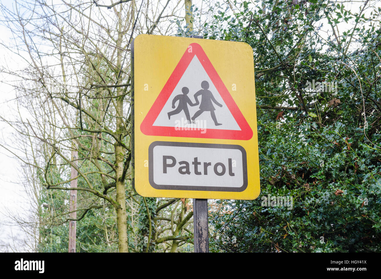 Warning sign outside school Stock Photo - Alamy