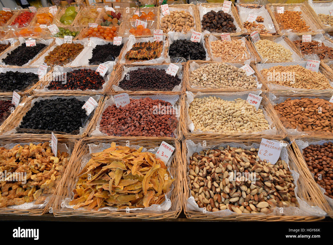 Nuts on market stall Florence Italy Stock Photo - Alamy