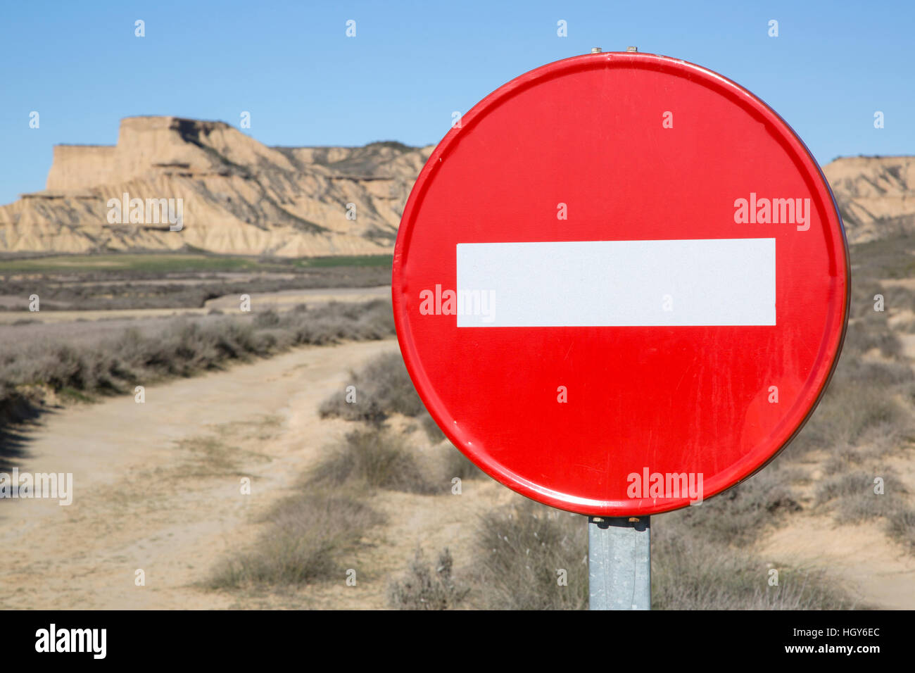 No Entry Sign in Bardenas Reales Park, Navarre, Spain Stock Photo - Alamy