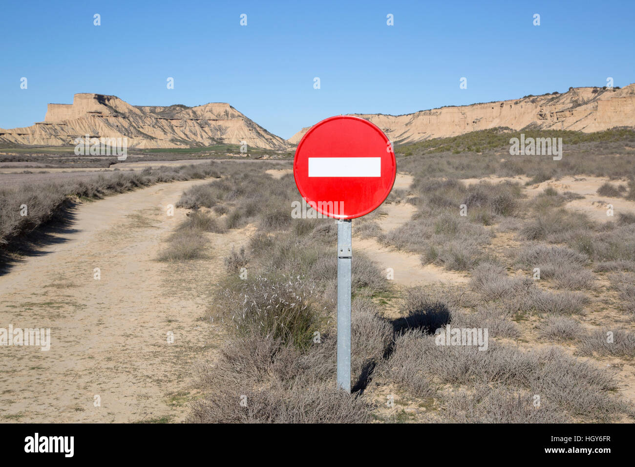 No Entry Sign in Bardenas Reales Park, Navarre, Spain Stock Photo - Alamy