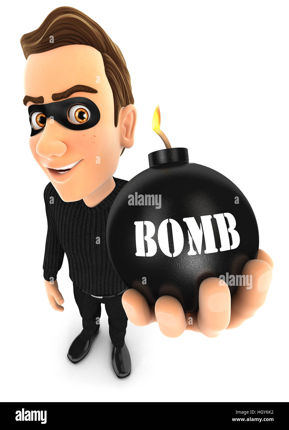 3d thief holding a bomb, illustration with isolated white background ...