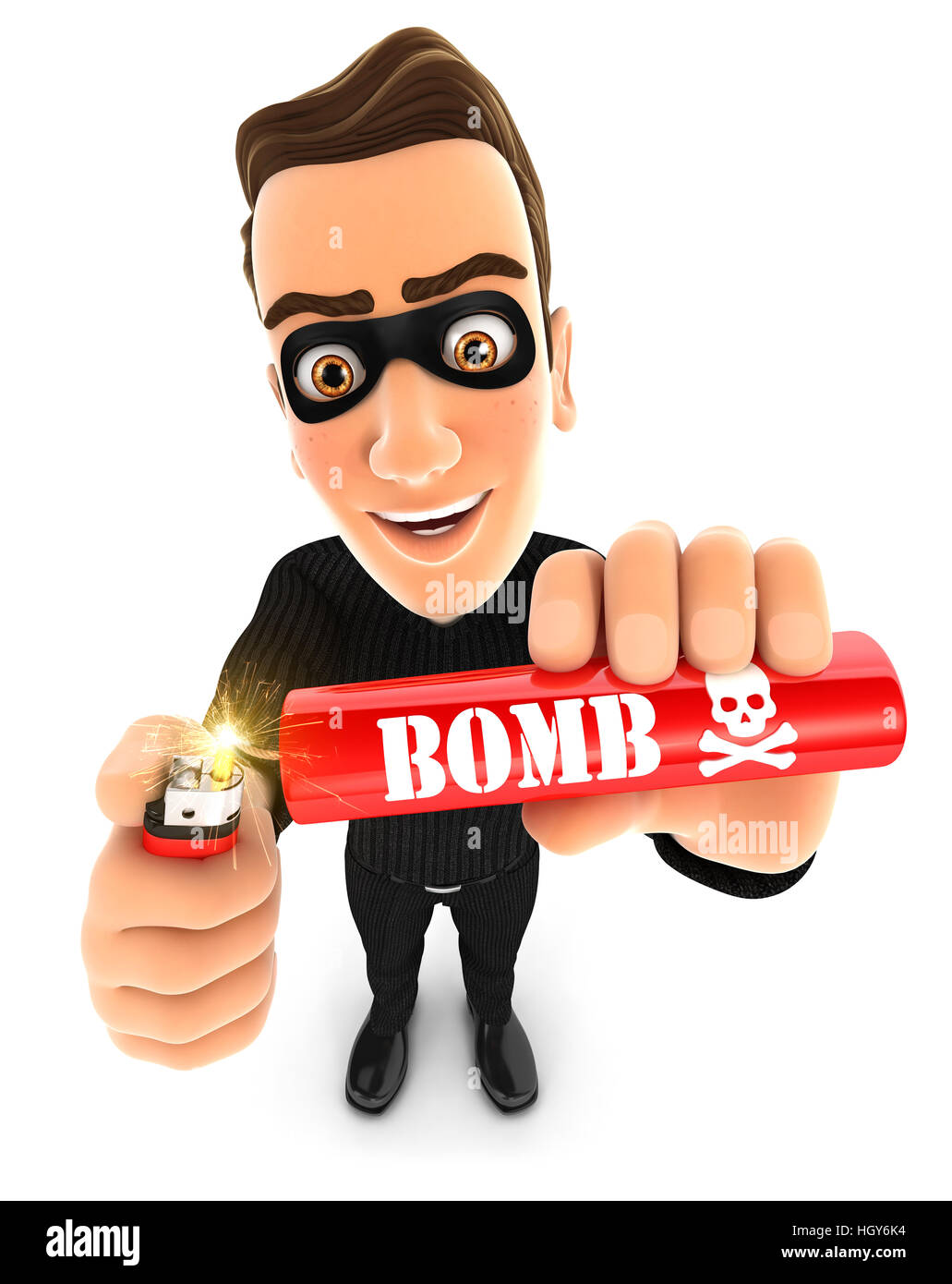 3d thief lighting a stick of dynamite, illustration with isolated white ...