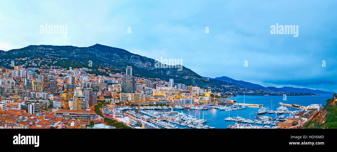 The view on the main business centre of Monaco with port Hercules Stock ...