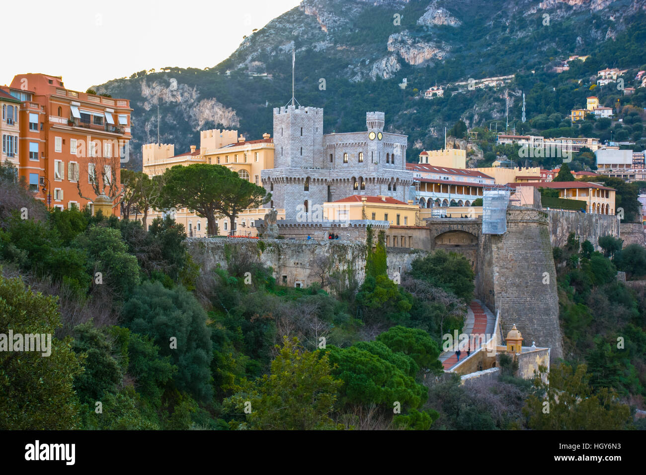 The view on Prince's Palace of Monaco surrounded by beautiful green ...