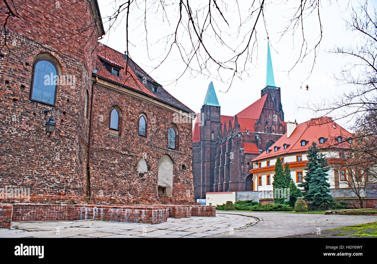 The brick walls of St Martin Church with the Gothic nun monastery on ...