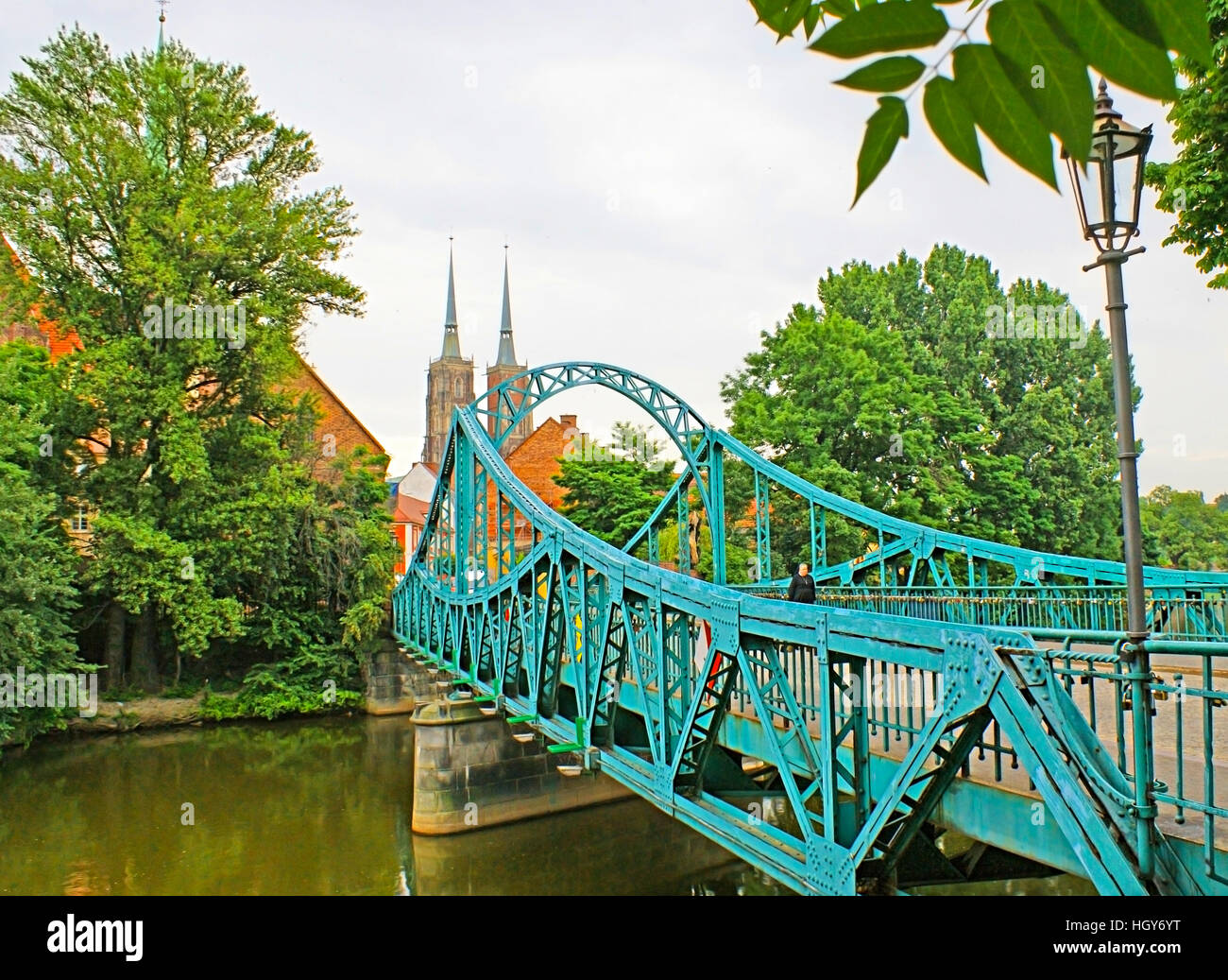 The Tumski bridge over the Oder River leads to the Wroclaw Cathedral ...