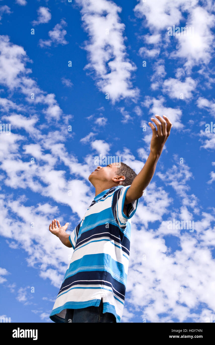 Happy African American boy with open arms Stock Photo - Alamy