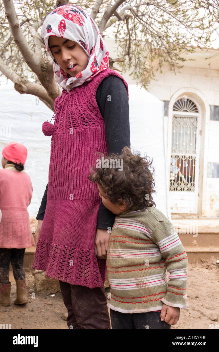 Azaz, Syria - January 29, 2014. Syrian refugee camp near the village ...