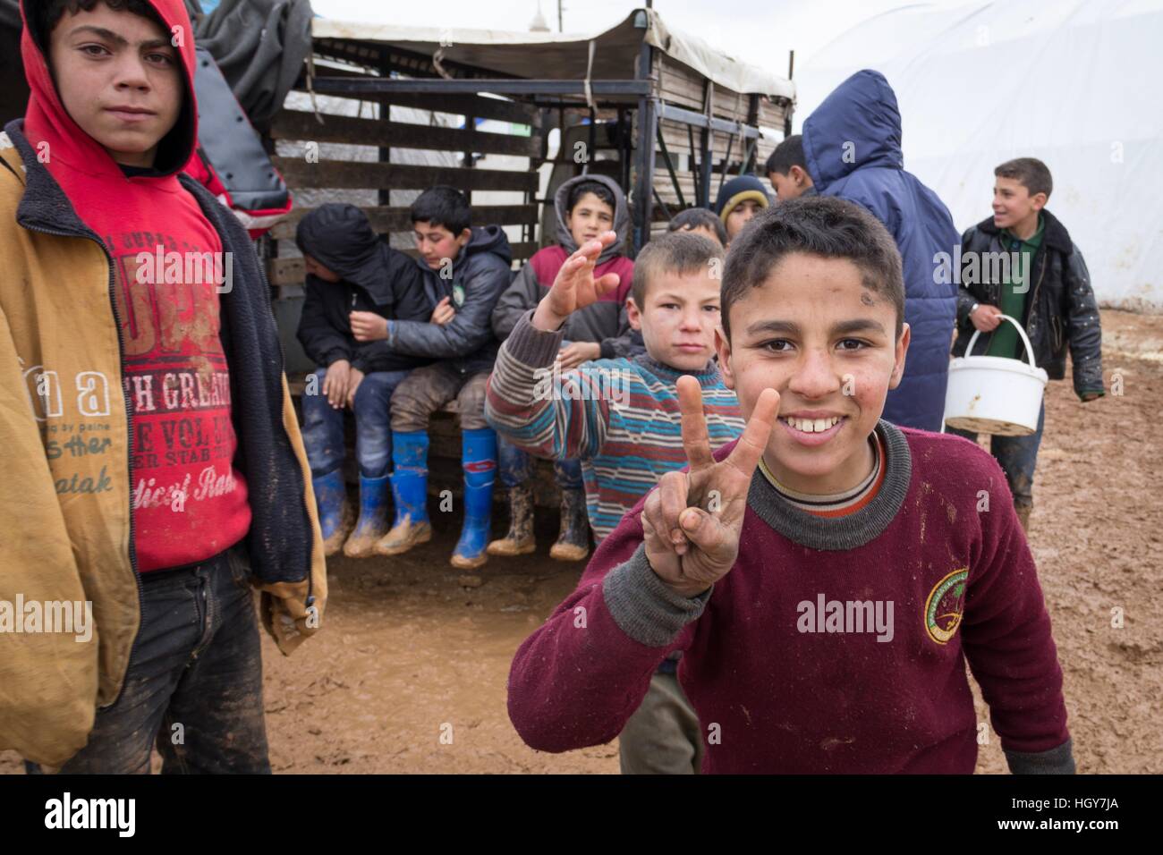 Azaz, Syria - January 29, 2014. Syrian refugee camp near the village ...