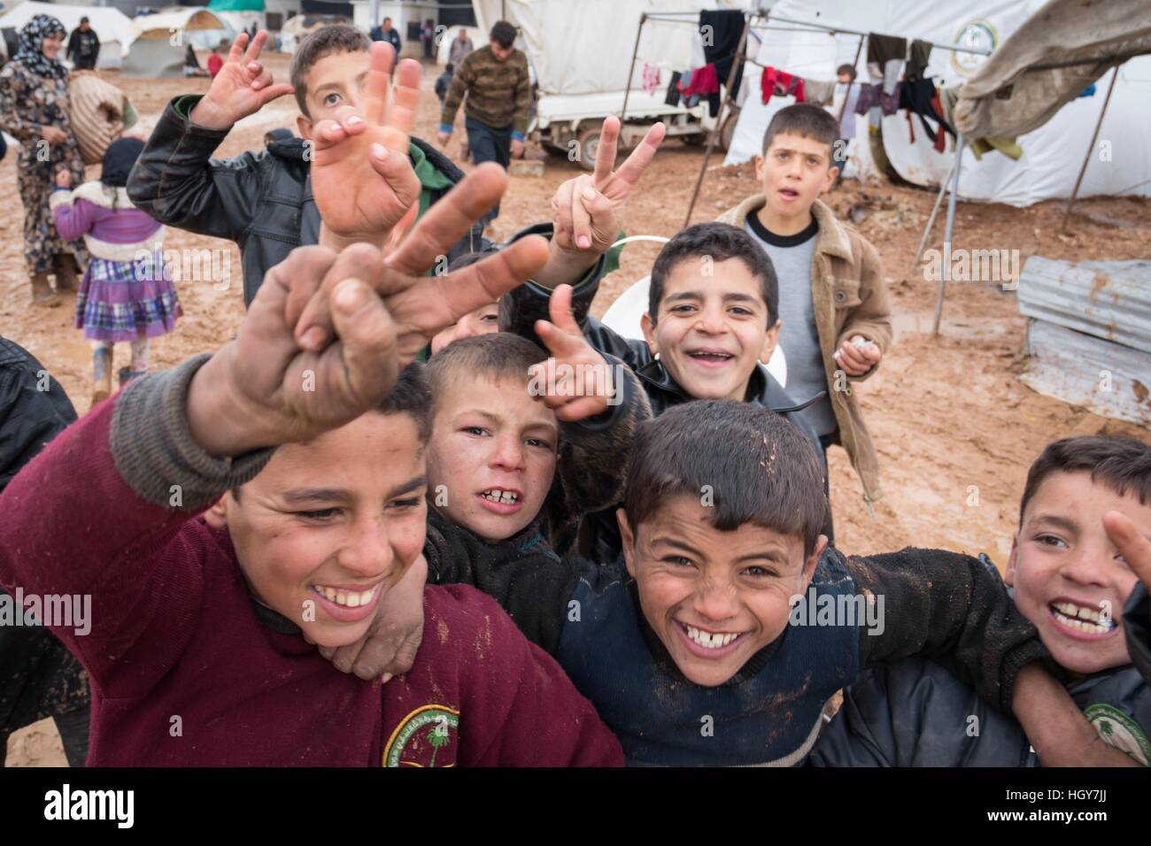 Azaz, Syria - January 29, 2014. Syrian refugee camp near the village ...