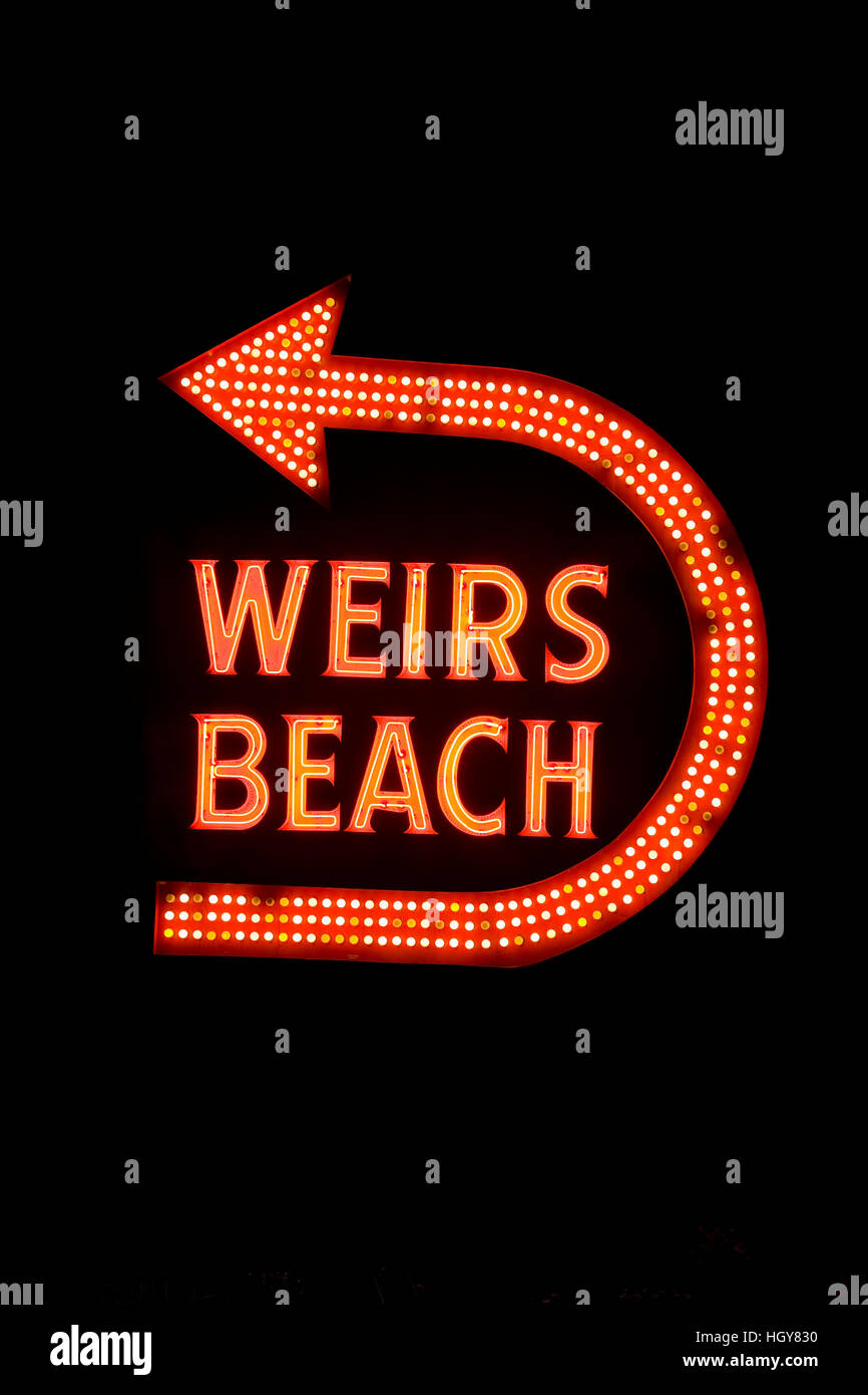 The historic Weirs Beach sign in Laconia, New Hampshire. Lake ...