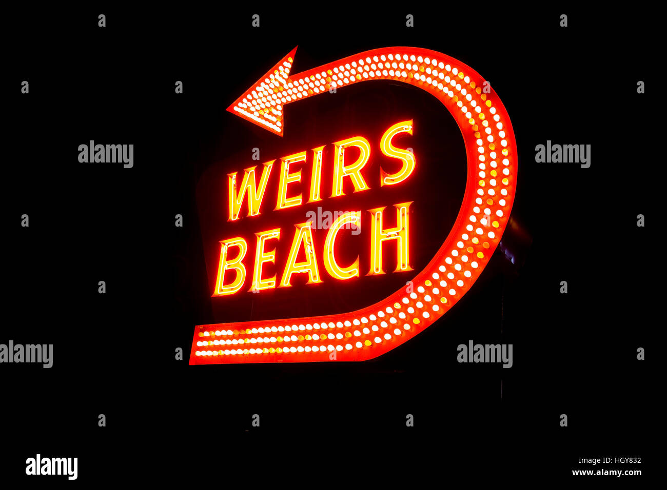 The historic Weirs Beach sign in Laconia, New Hampshire. Lake ...