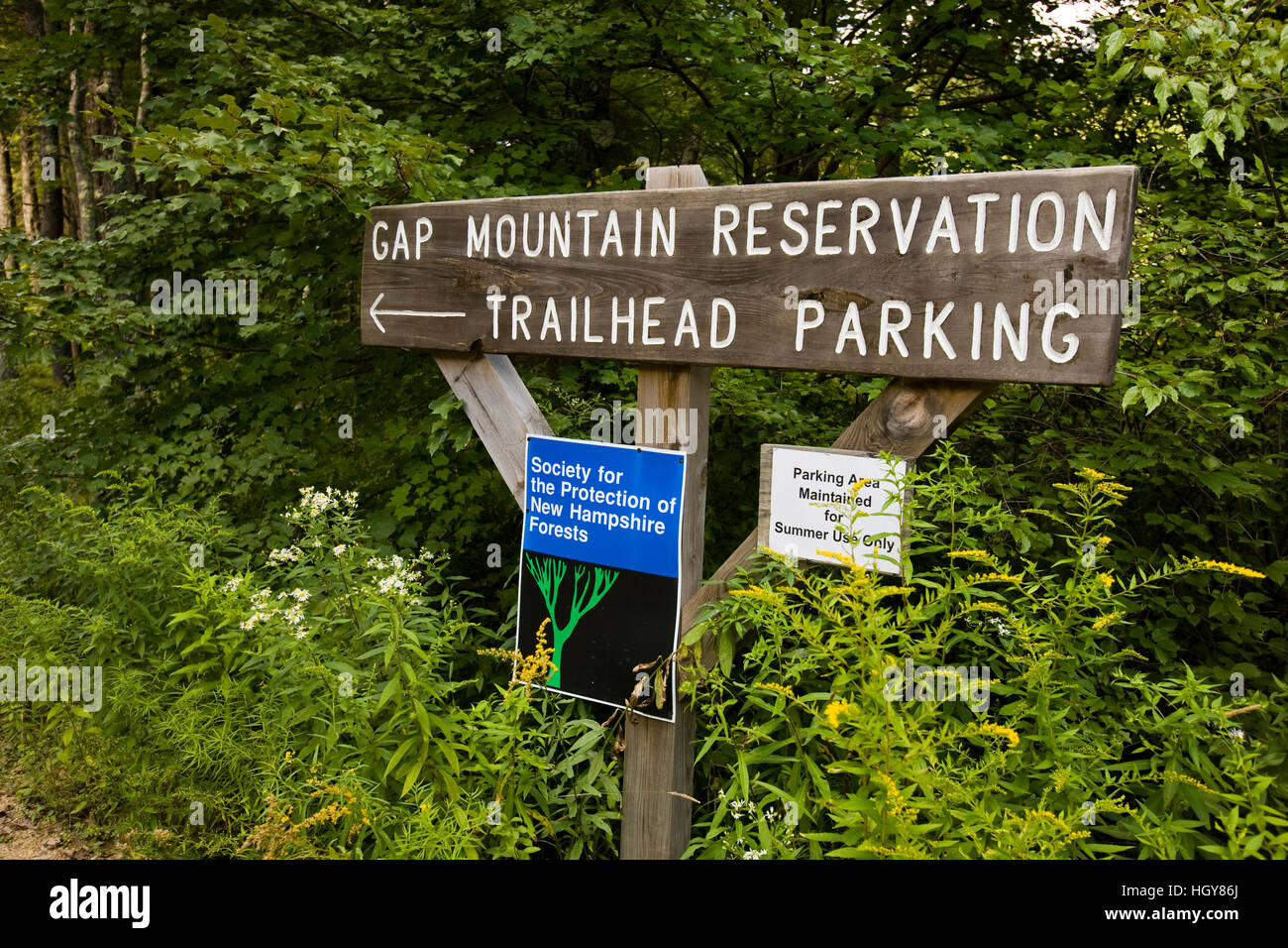 A trail sign at the Gap Mountain Reservation in Troy, New Hampshire ...