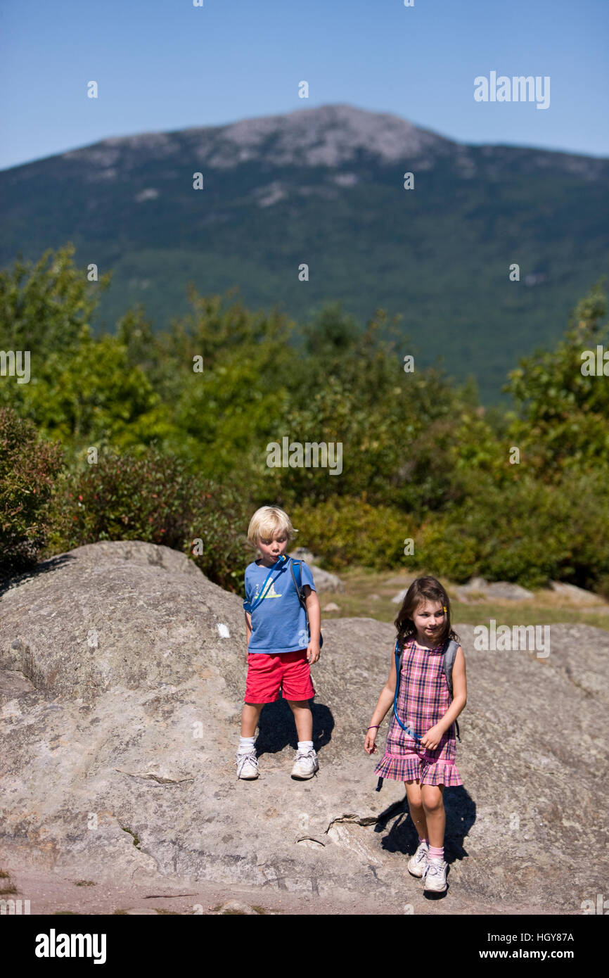 A young brother and sister hiking on Gap Mountain in Troy, New ...