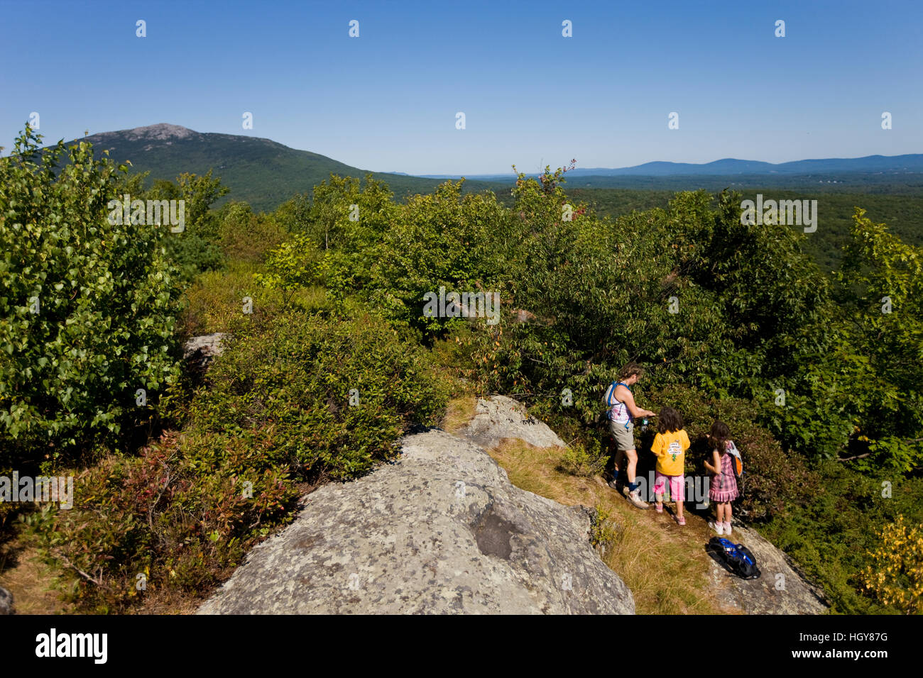 A woman and her klids picking blueberries the north peak of Gap ...