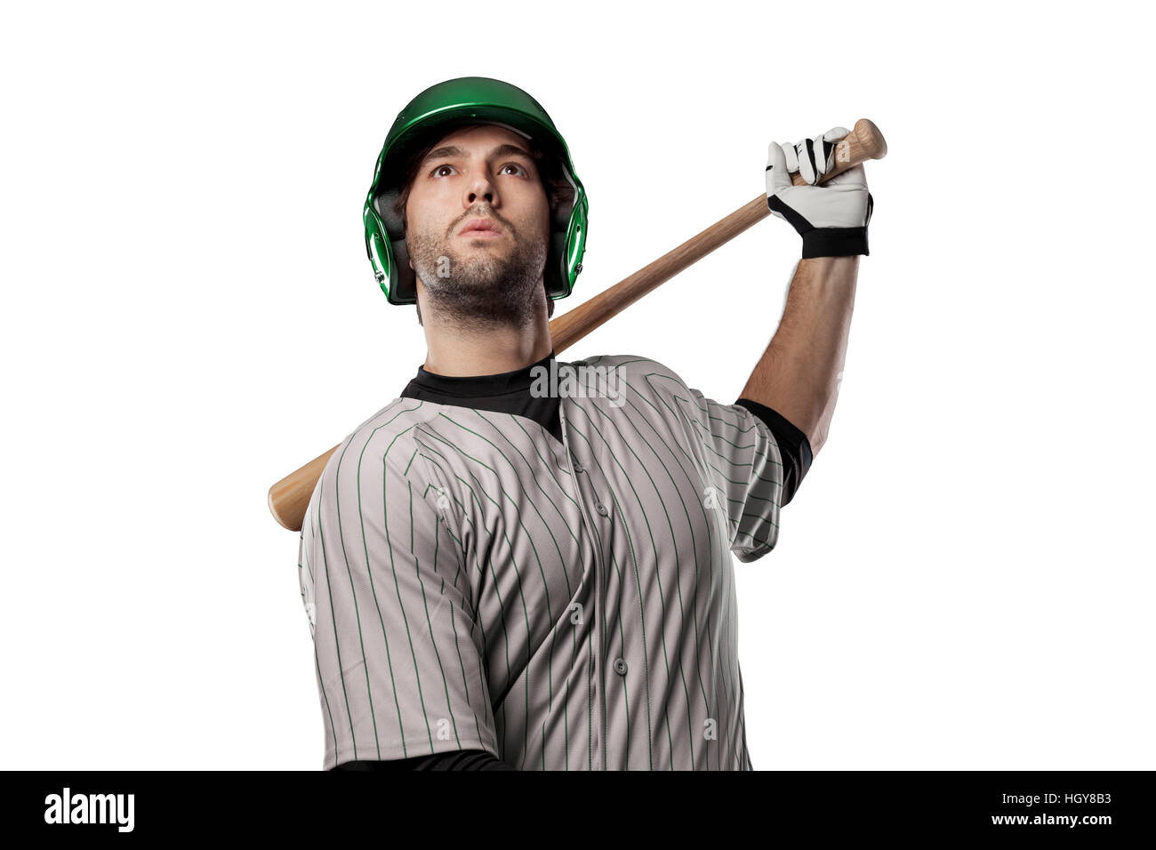 Baseball Player in a Green uniform, on a white background Stock Photo ...