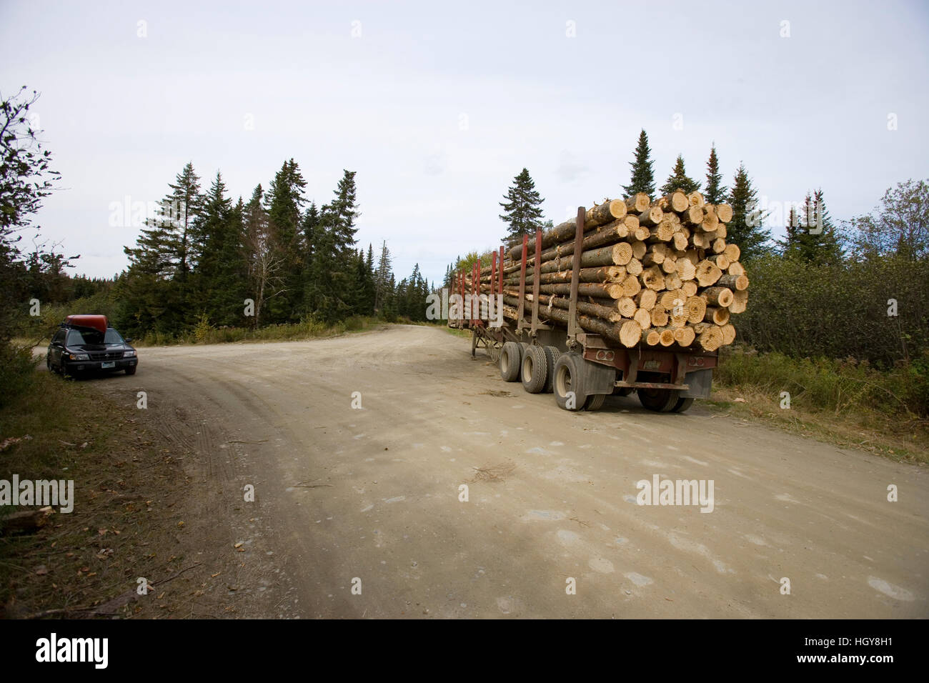 A log truck on a logging road near the Connecticut River in Pittsburg ...