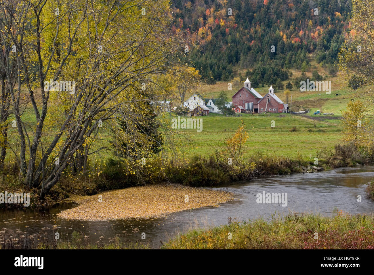 Indian Stream flows past a farm in Pittsburg, New Hampshire. Fall Stock ...