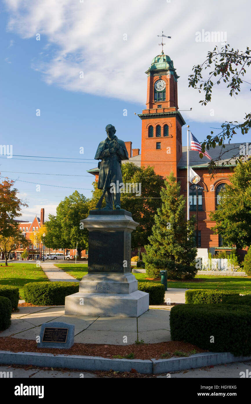 The Claremont Opera House and a Civil War memorial in Claremont, New ...