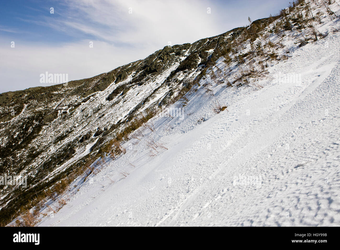 Spring snow conditions on the headwall of King Ravine in New Hampshire ...