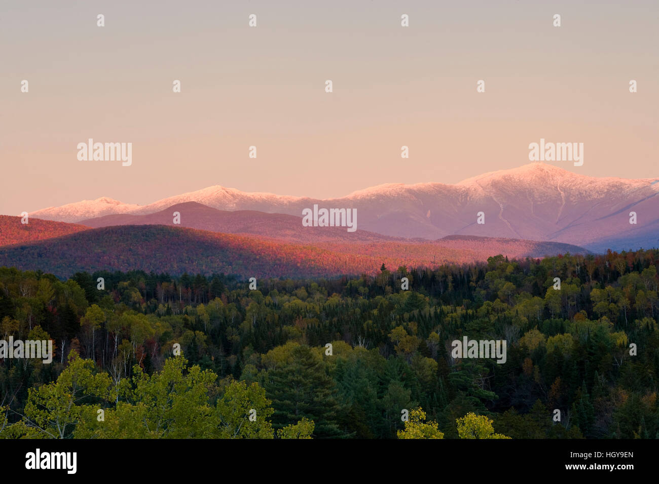 Dusk and Mount Washington in new Hampshire's White Mountains. Bethlehem ...