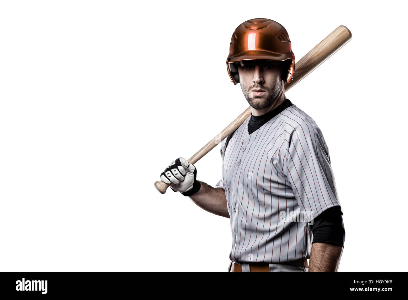 Baseball Player in a Orange uniform, on a white background Stock Photo ...