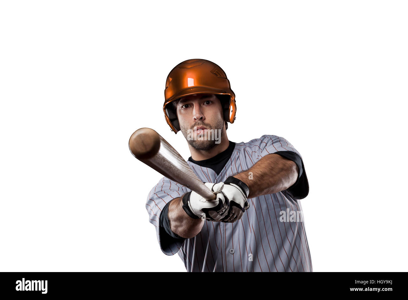 Baseball Player in a Orange uniform, on a white background Stock Photo ...