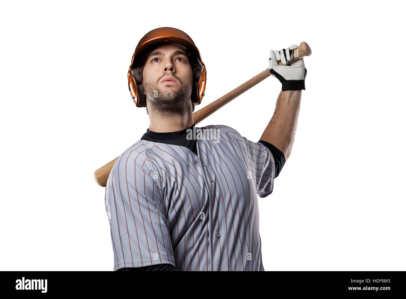 Baseball Player in a Orange uniform, on a white background Stock Photo ...