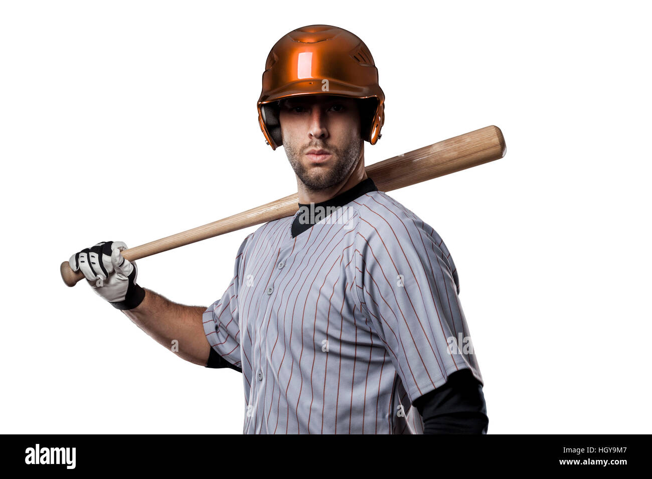 Baseball Player in a Orange uniform, on a white background Stock Photo ...