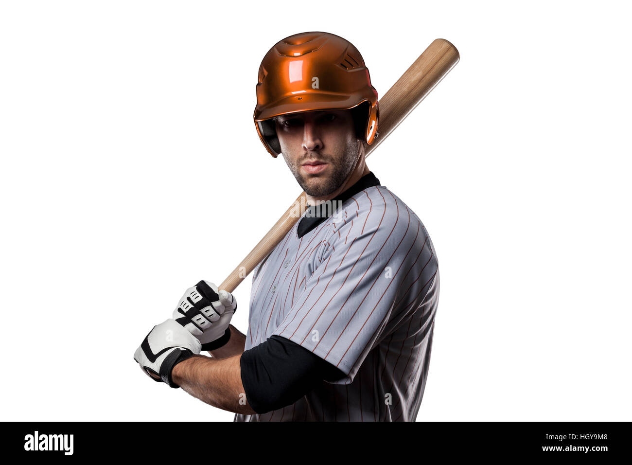Baseball Player in a Orange uniform, on a white background Stock Photo ...