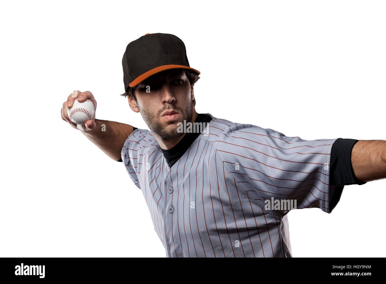 Baseball Player in a Orange uniform, on a white background Stock Photo ...