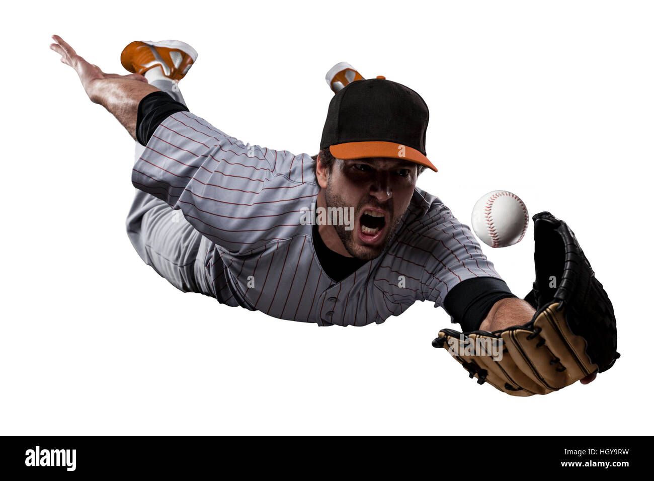 Baseball Player in a Orange uniform, on a white background Stock Photo ...