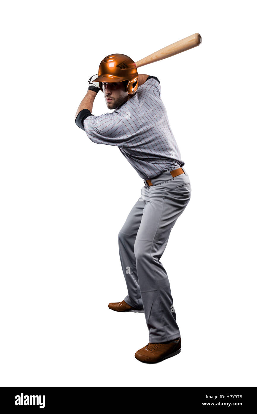 Baseball Player in a Orange uniform, on a white background Stock Photo ...