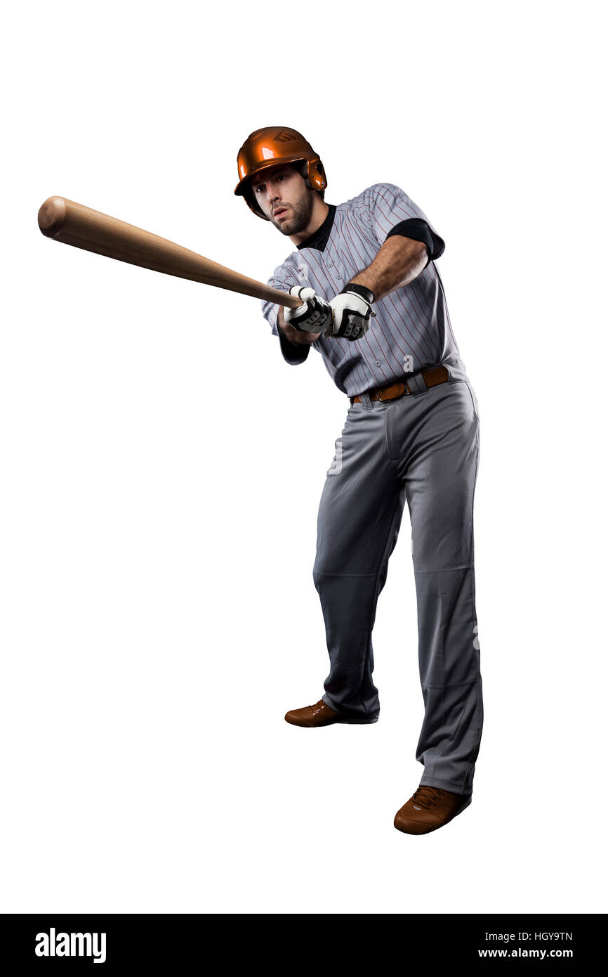 Baseball Player in a Orange uniform, on a white background Stock Photo ...
