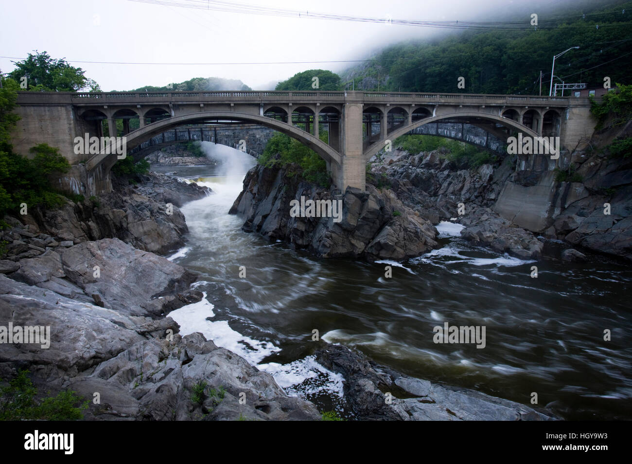 The Connecticut River as it flows over one of the dams in Bellows Falls ...