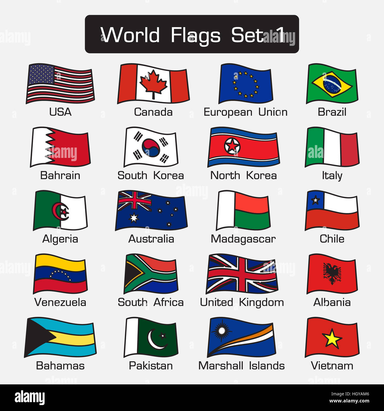 World flags set 1 . simple style and flat design . thick outline Stock ...