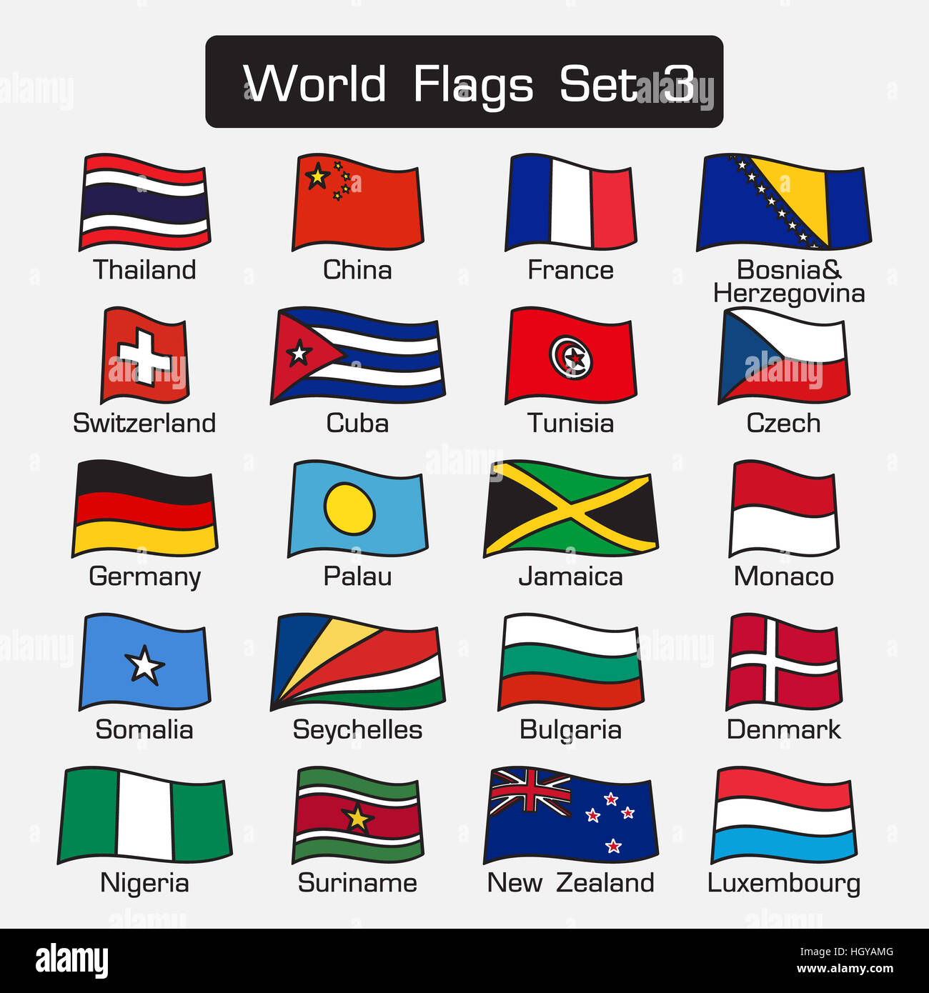 World flags set 3 . simple style and flat design . thick outline Stock ...