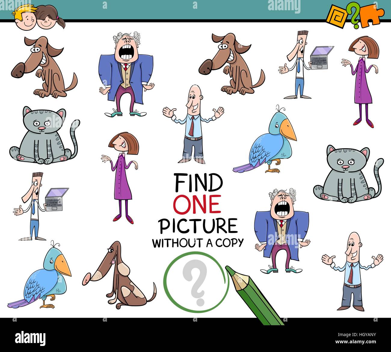Cartoon Illustration of Educational Activity of Finding Single Image ...