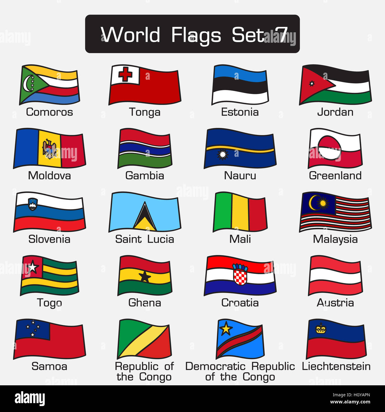 World flags set 7 . simple style and flat design . thick outline Stock ...
