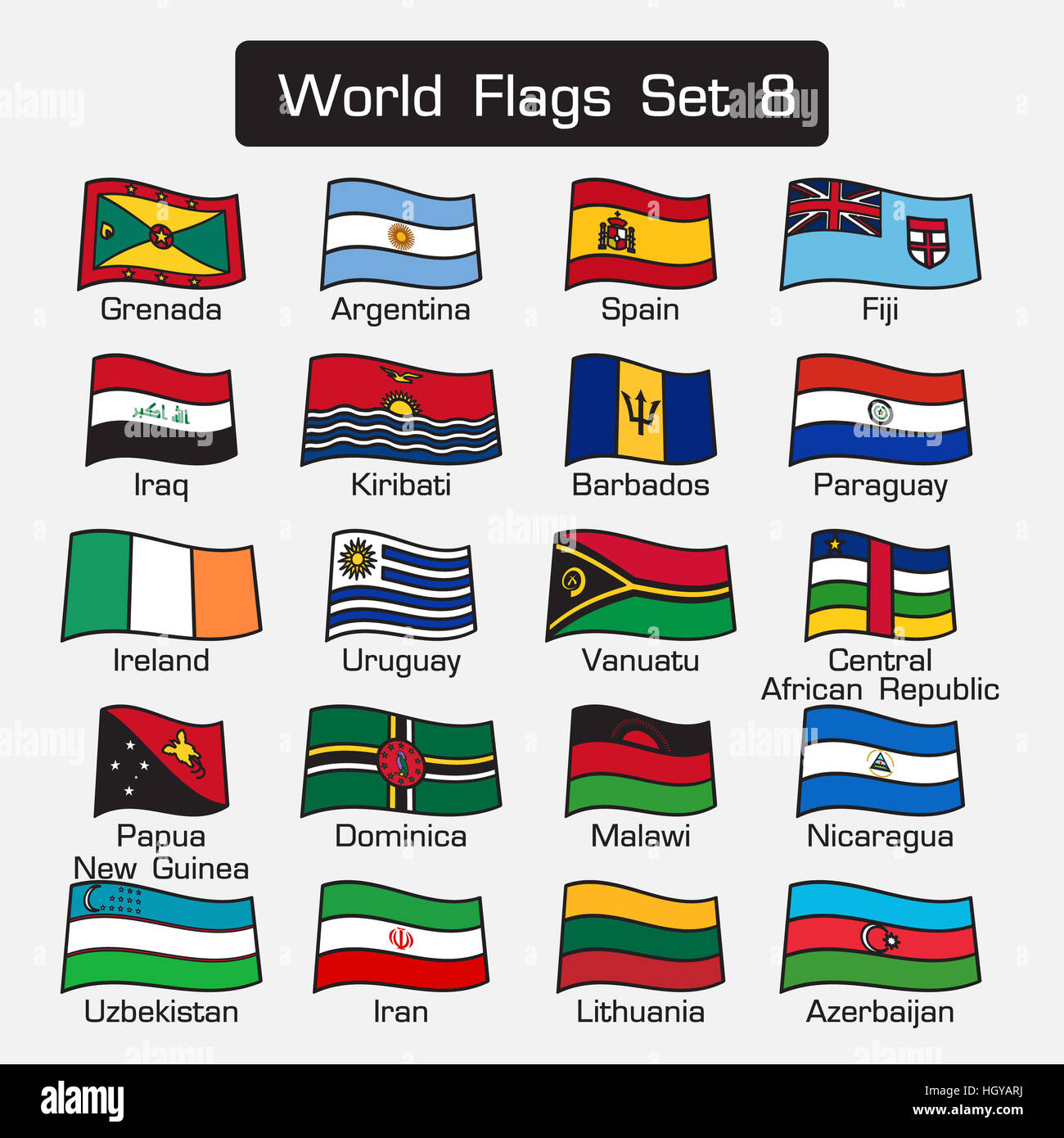 World flags set 8 . simple style and flat design . thick outline Stock ...