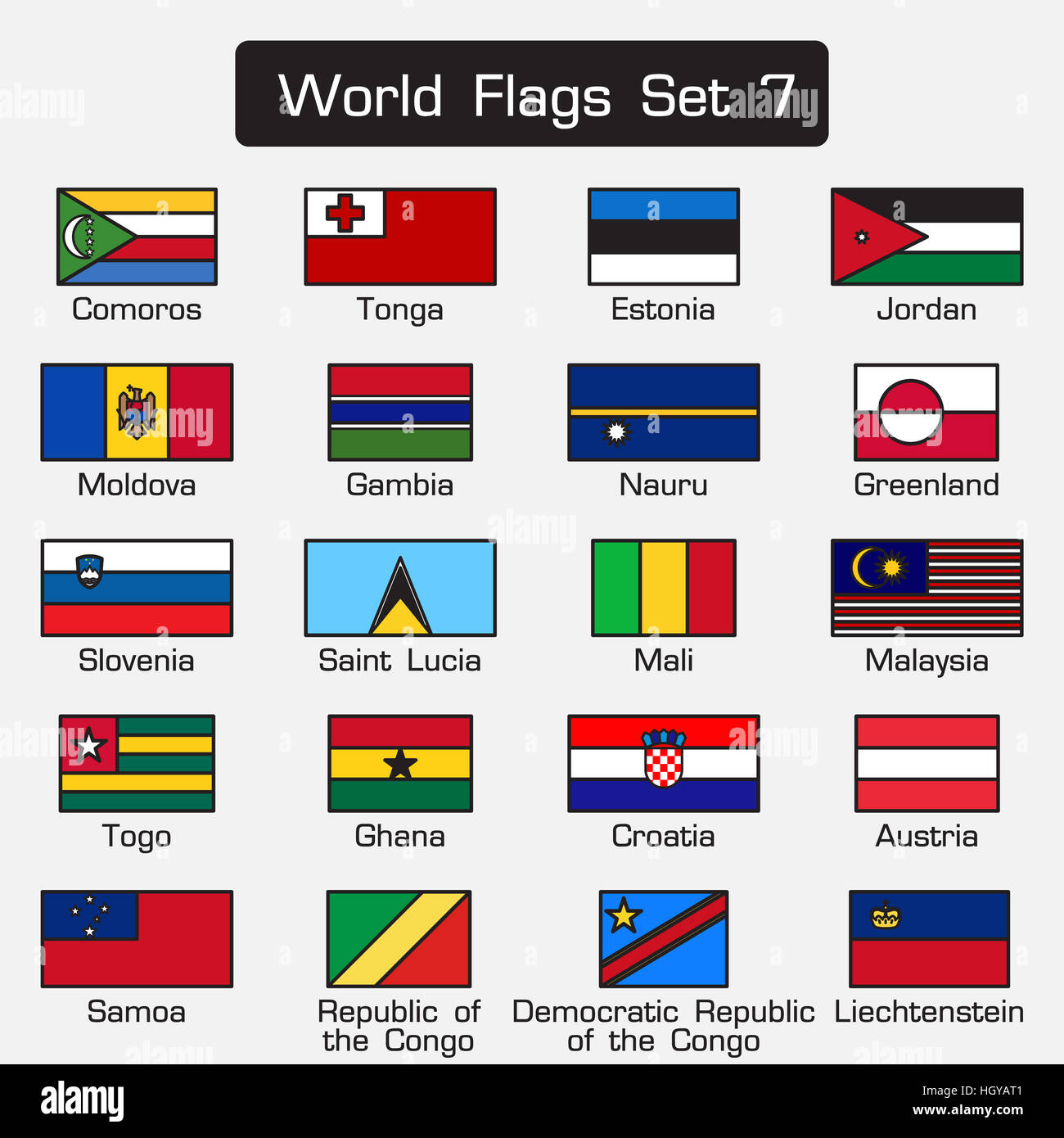 World flags set 7 . simple style and flat design . thick outline Stock ...