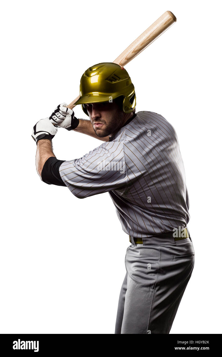 Baseball Player in a Yellow uniform, on a white background Stock Photo ...